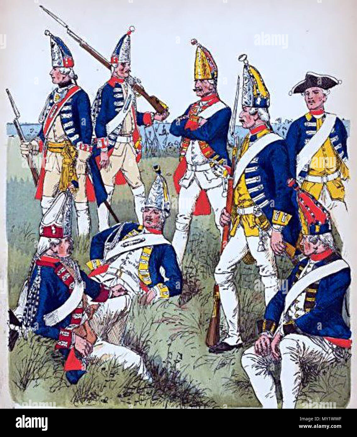 . English: Prussian grenadiers and musketeers in 1762. Standing from ...