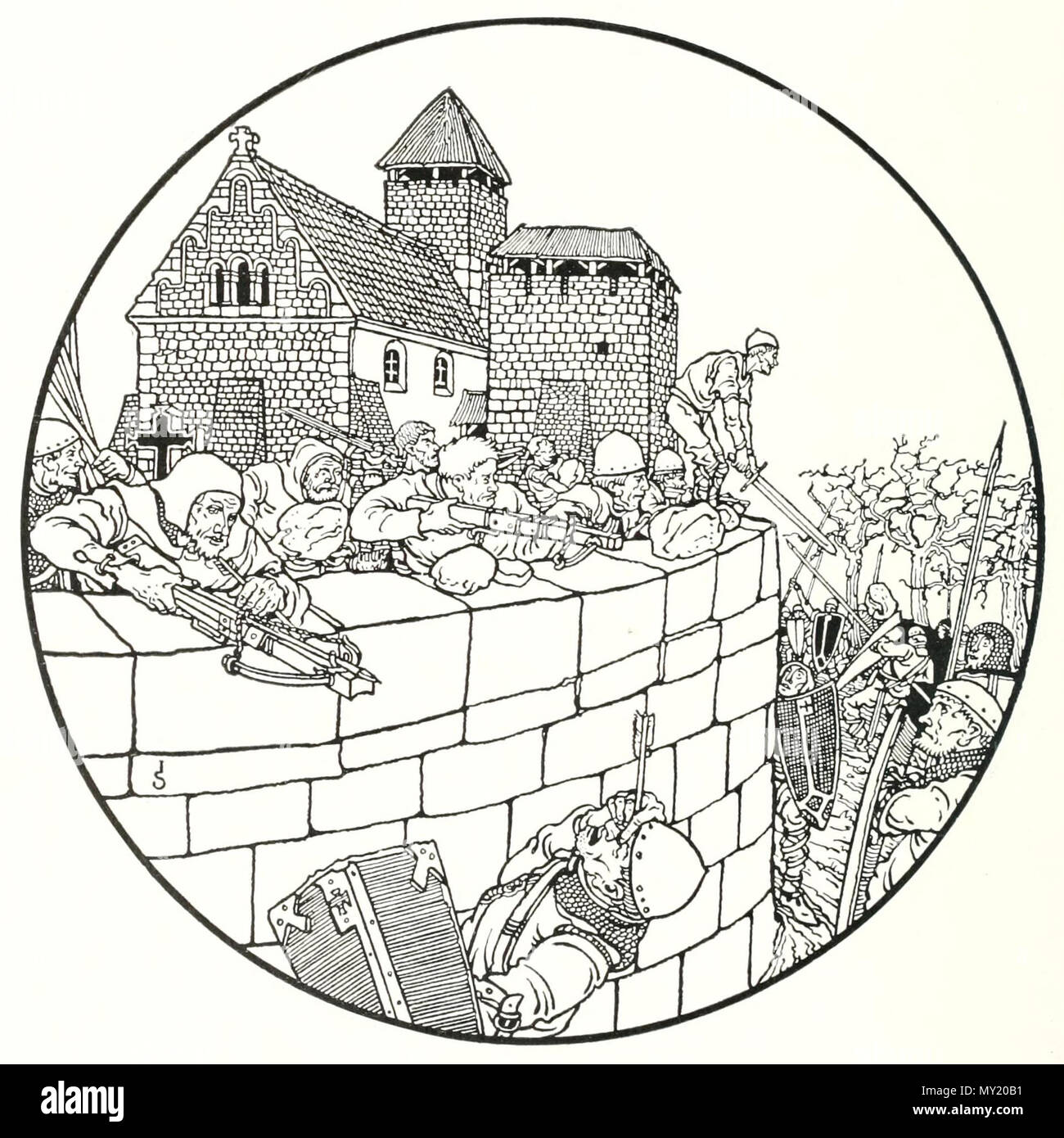 . English: Invasion of a castle in the Middle Ages. 1903. Joseph ...