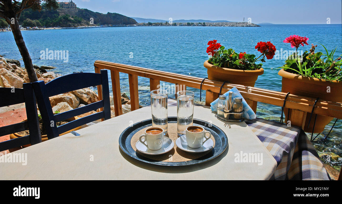 Traditional Greek cafeteria at the beach, Greece Stock Photo - Alamy