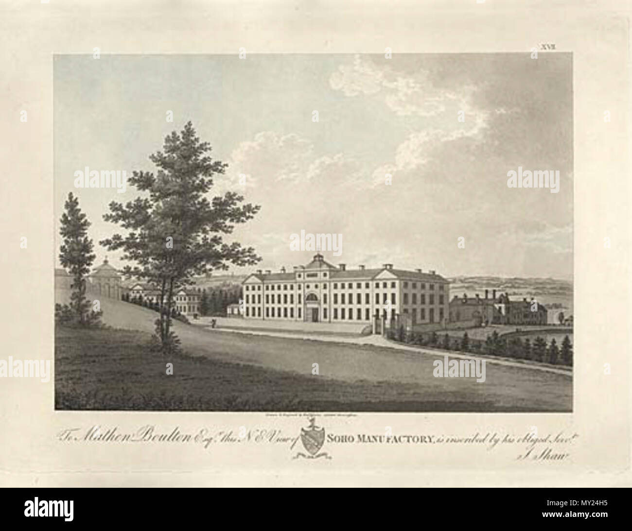 . English: Engraving of Soho Manufactory from Stebbing Shaw's History ...