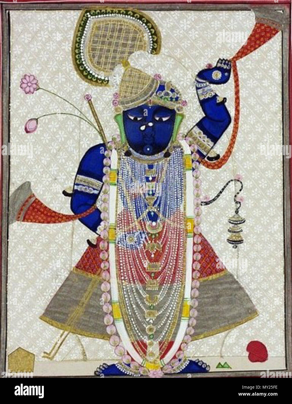 . English: 'The blue-skinned god Krishna is shown dressed in a ...