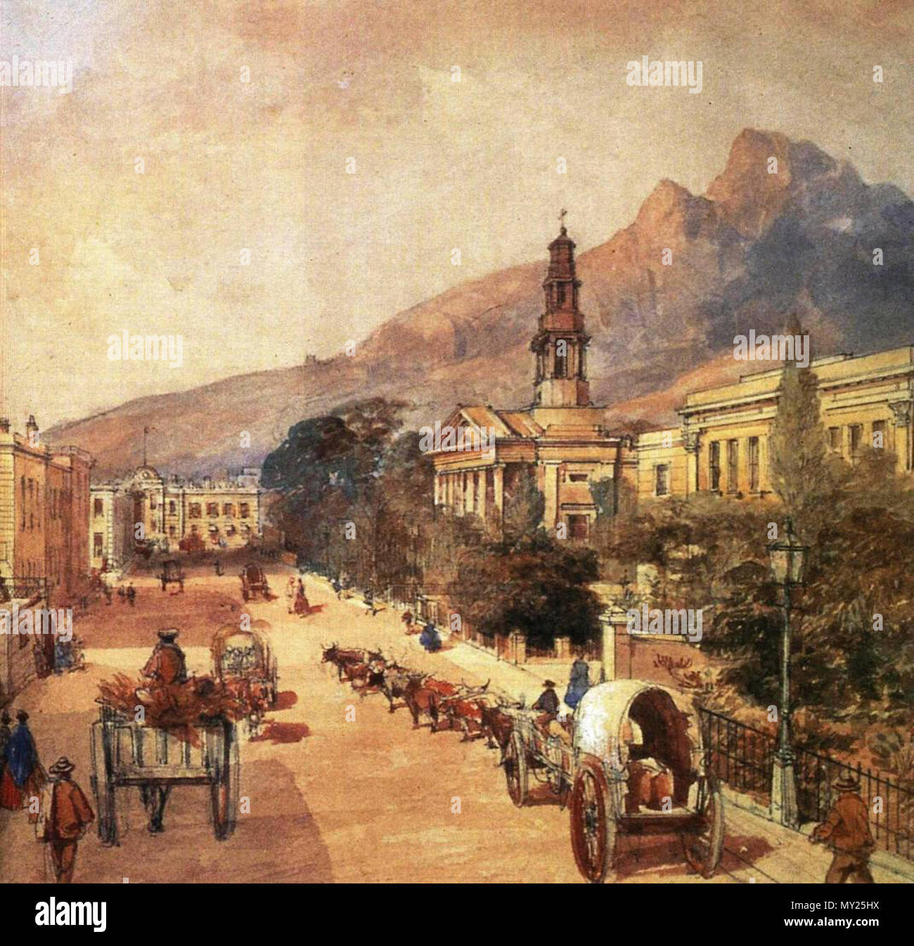 . English: Old painting of Cape Town centre. Cape Colony. 1800s. 1850 ...