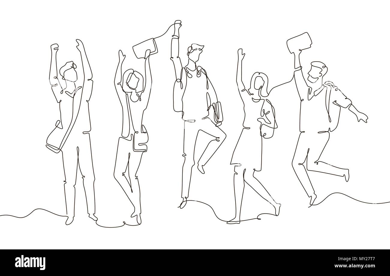Happy students - one line design style illustration Stock Vector Image ...