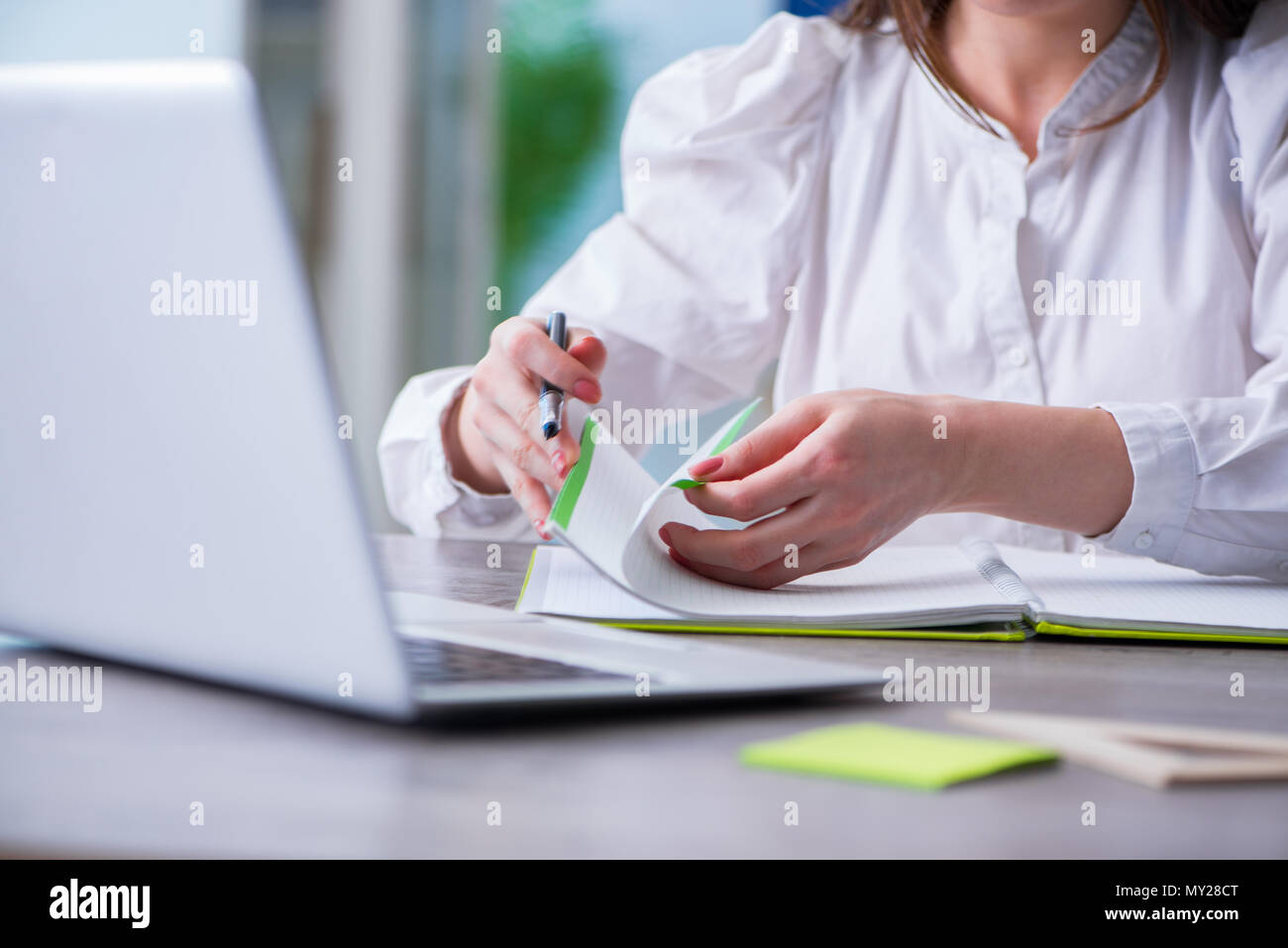 Woman hands working on computer at desk Stock Photo - Alamy