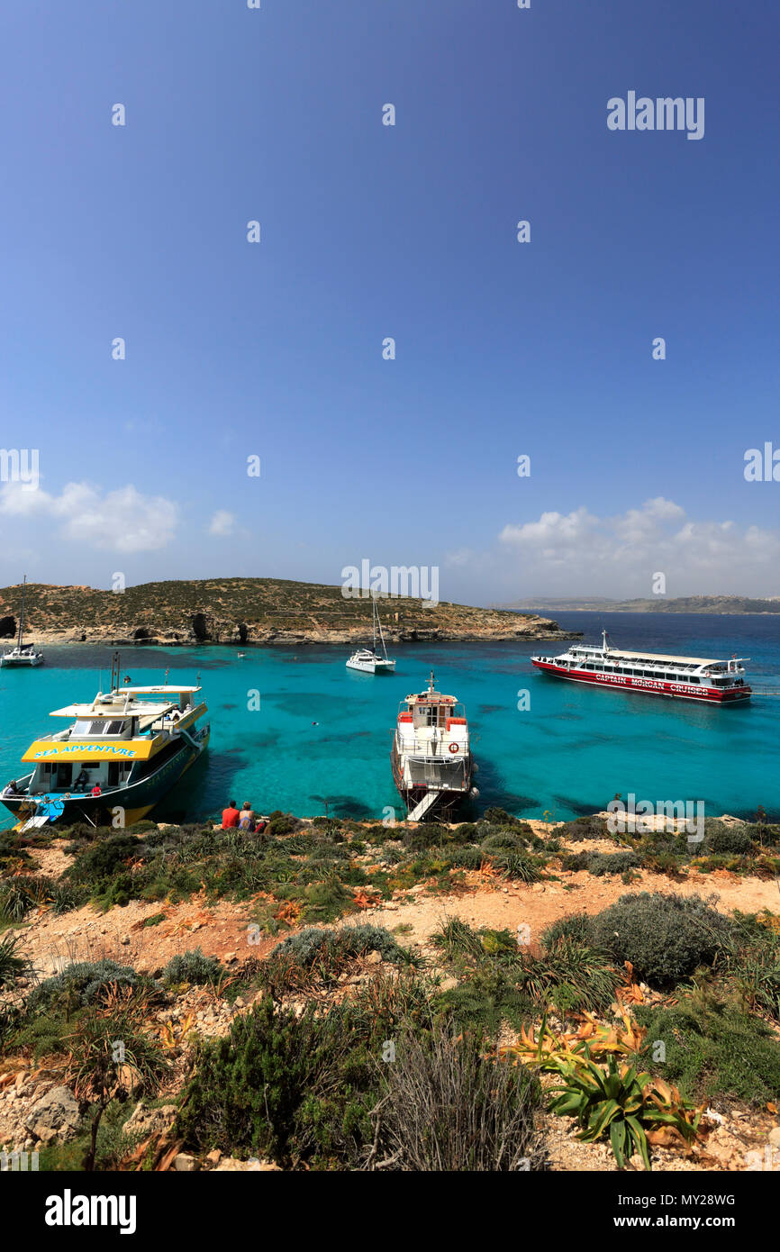 Summer view over the Blue Lagoon, one of the best beaches in Malta, on ...