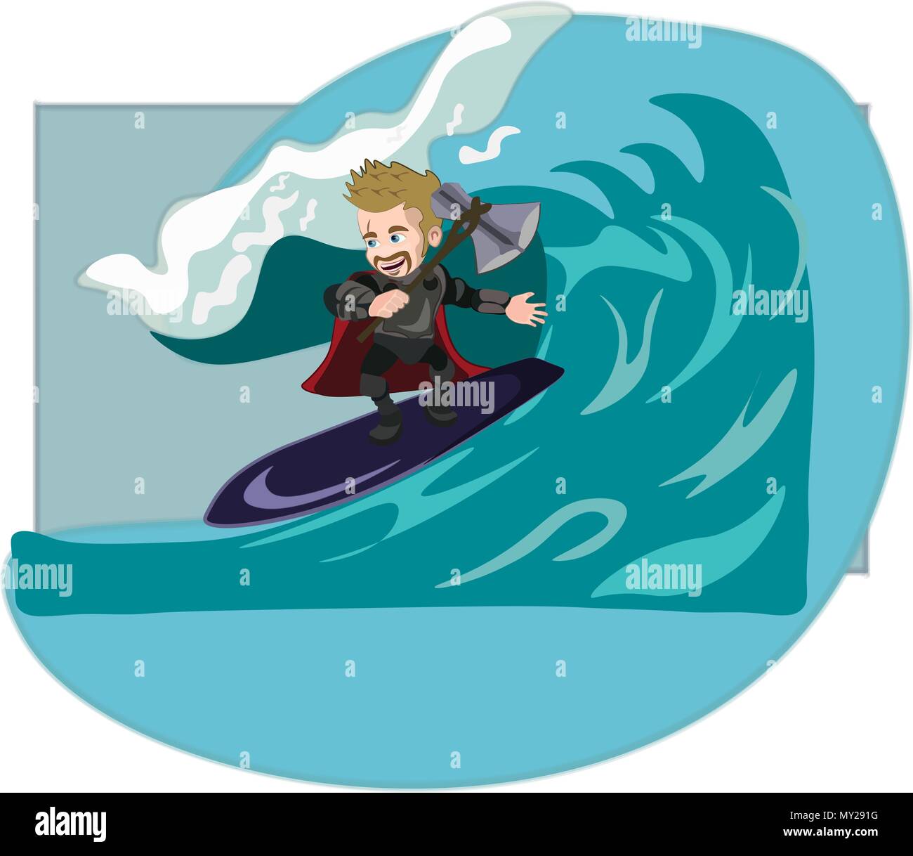 Superhero viking with magic axe sliding on sea wave Stock Vector Image ...