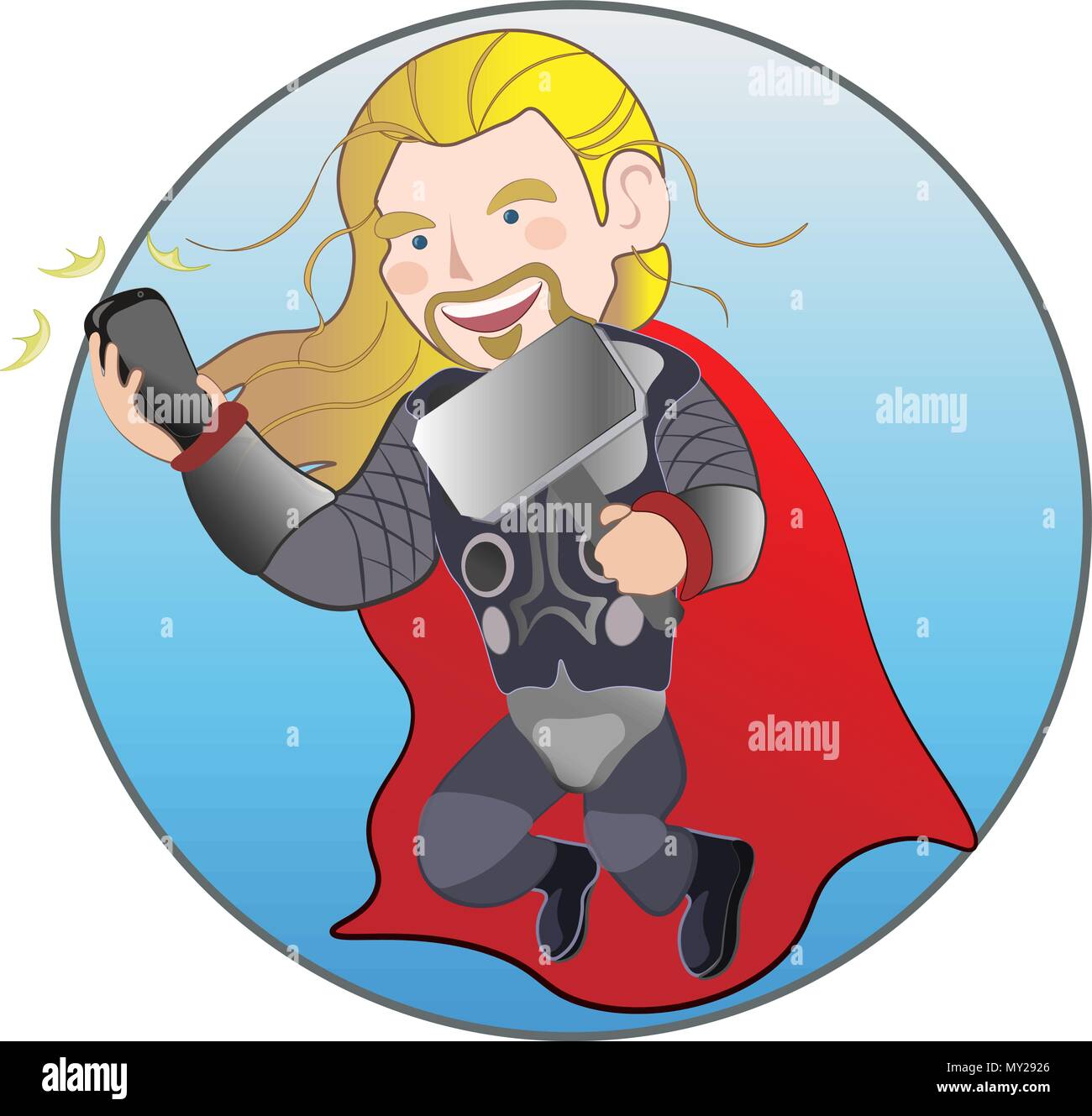 Superhero viking with magic hammer taking selfie Stock Vector Image ...
