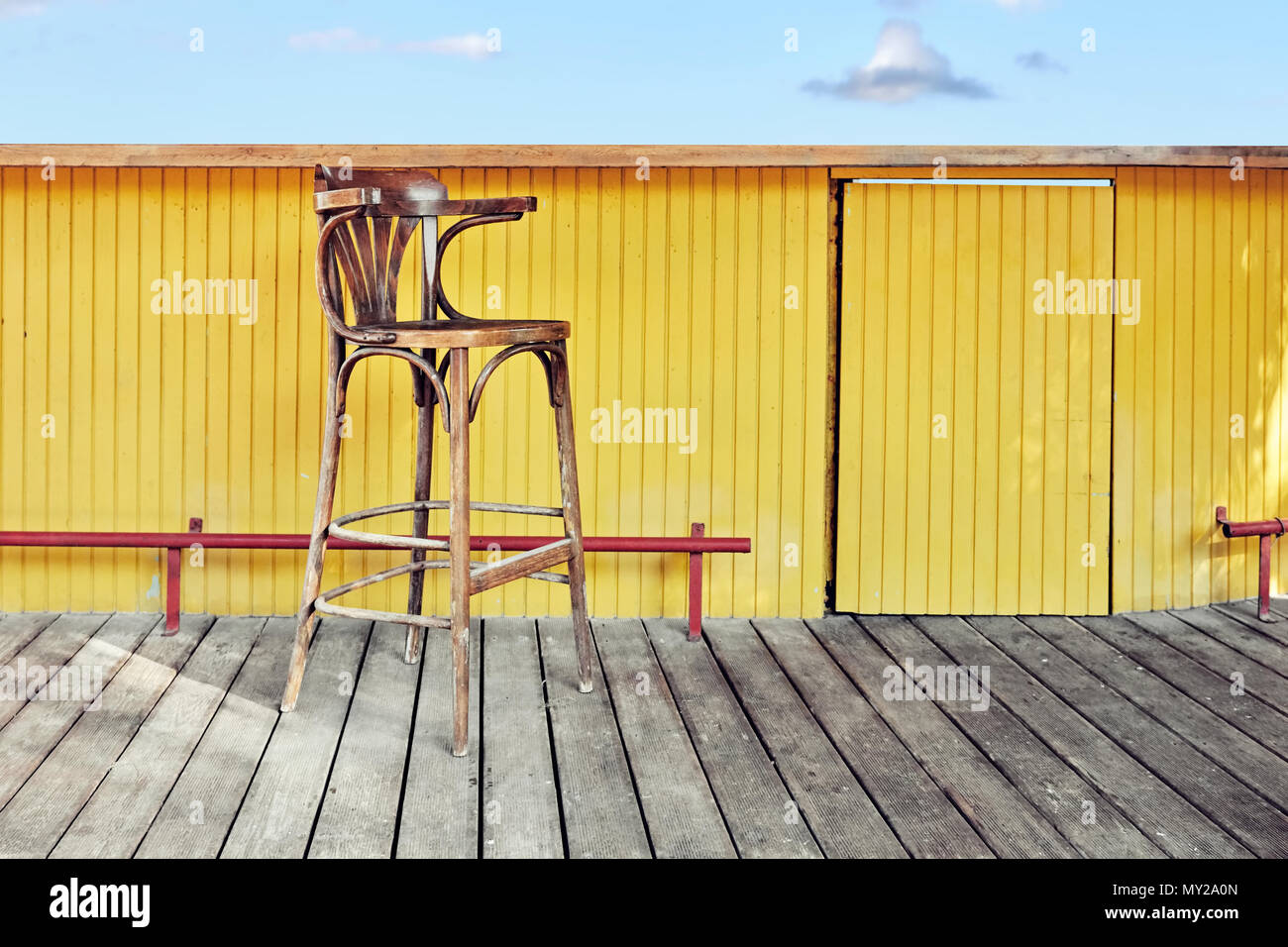 Vntage wooden bar chair and a retro outdoor bar in a holiday place in ...