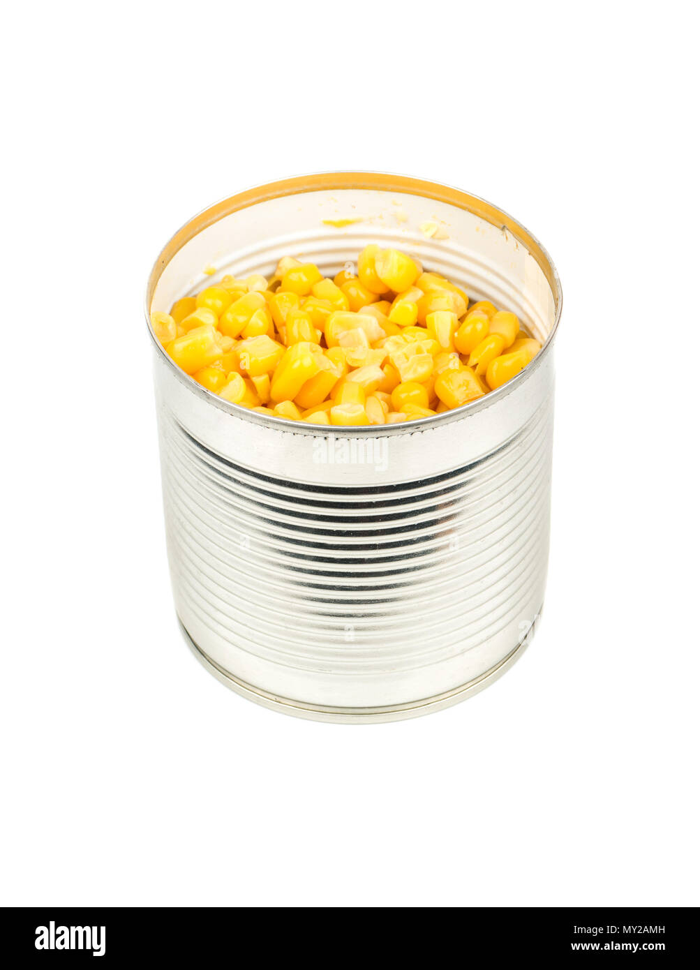 Canned corn in a tin isolated on white background Stock Photo - Alamy