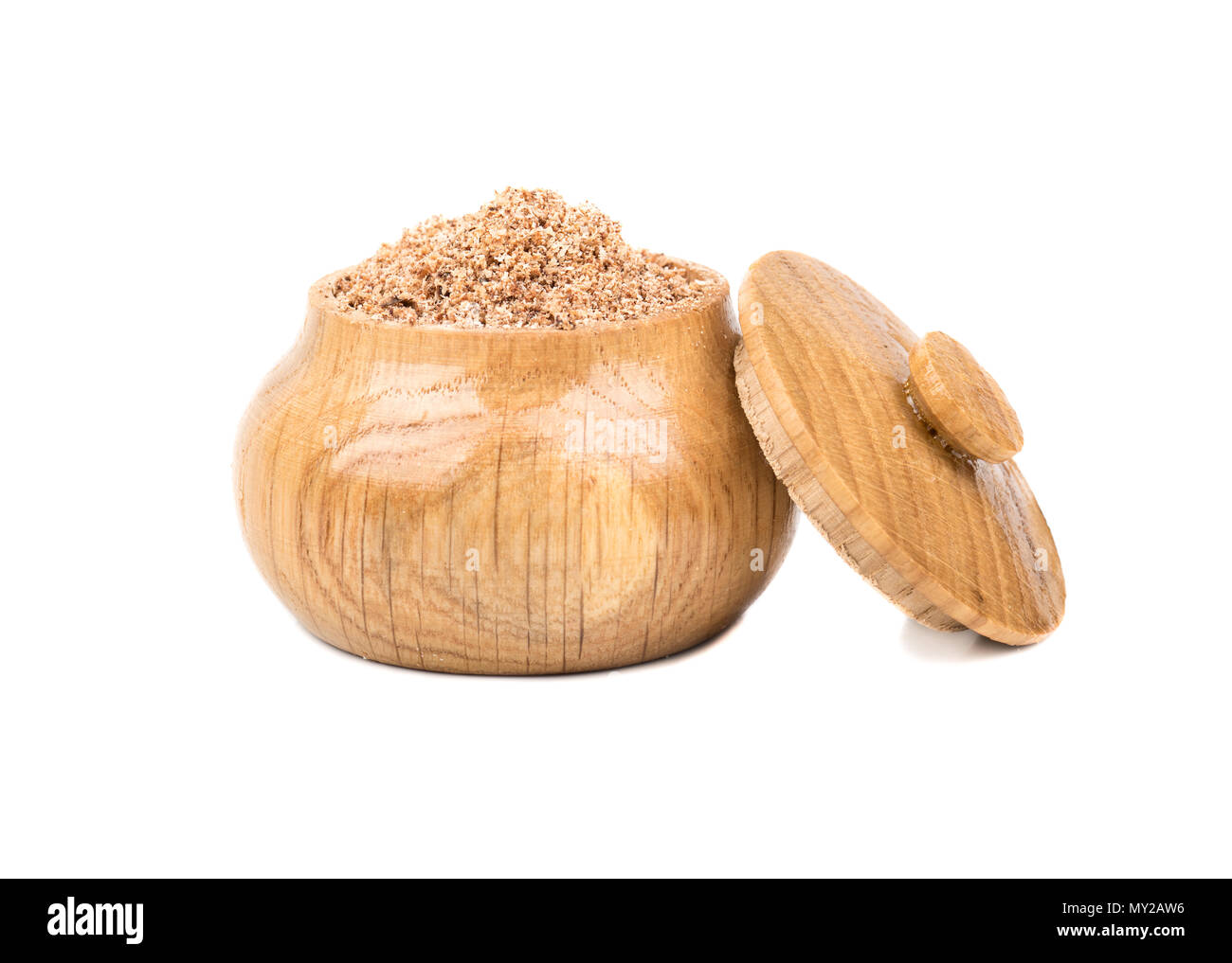 Nutmeg in a wooden jar for spice isolated on a white background Stock ...