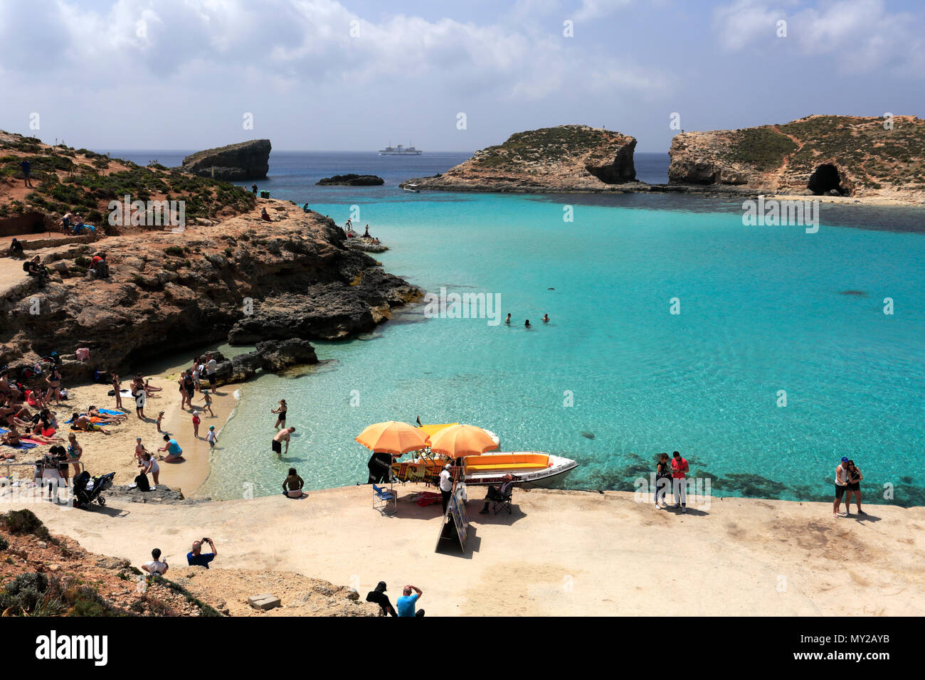 Summer view over the Blue Lagoon, one of the best beaches in Malta, on ...