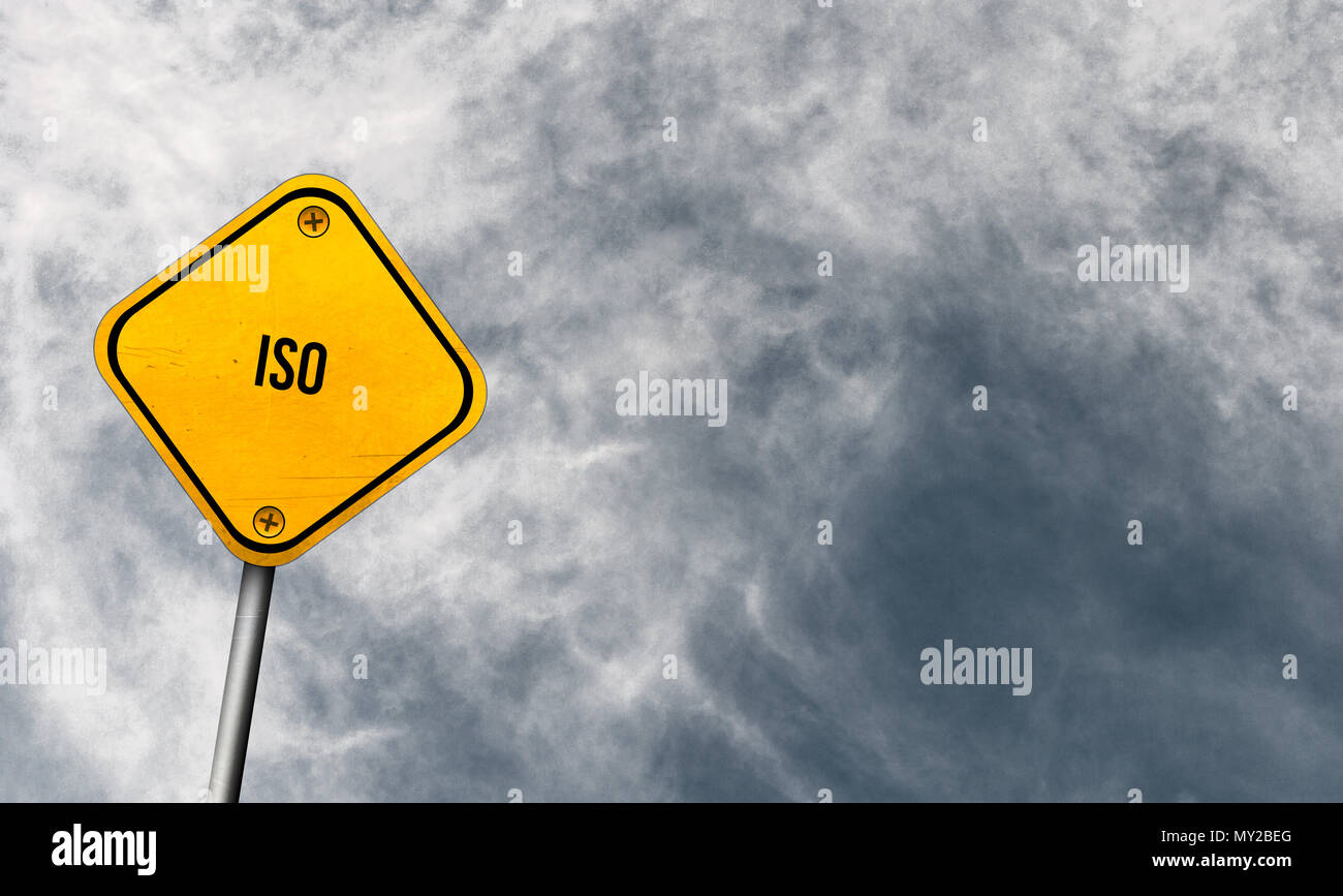 iso - yellow sign with cloudy sky Stock Photo - Alamy