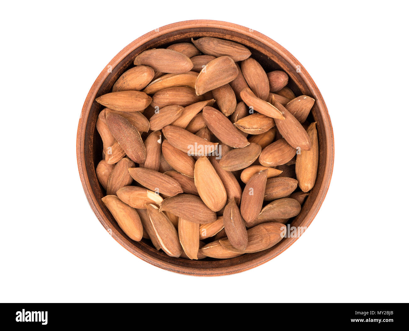 Bowl full uzbek of almonds without the shell on white background, top ...