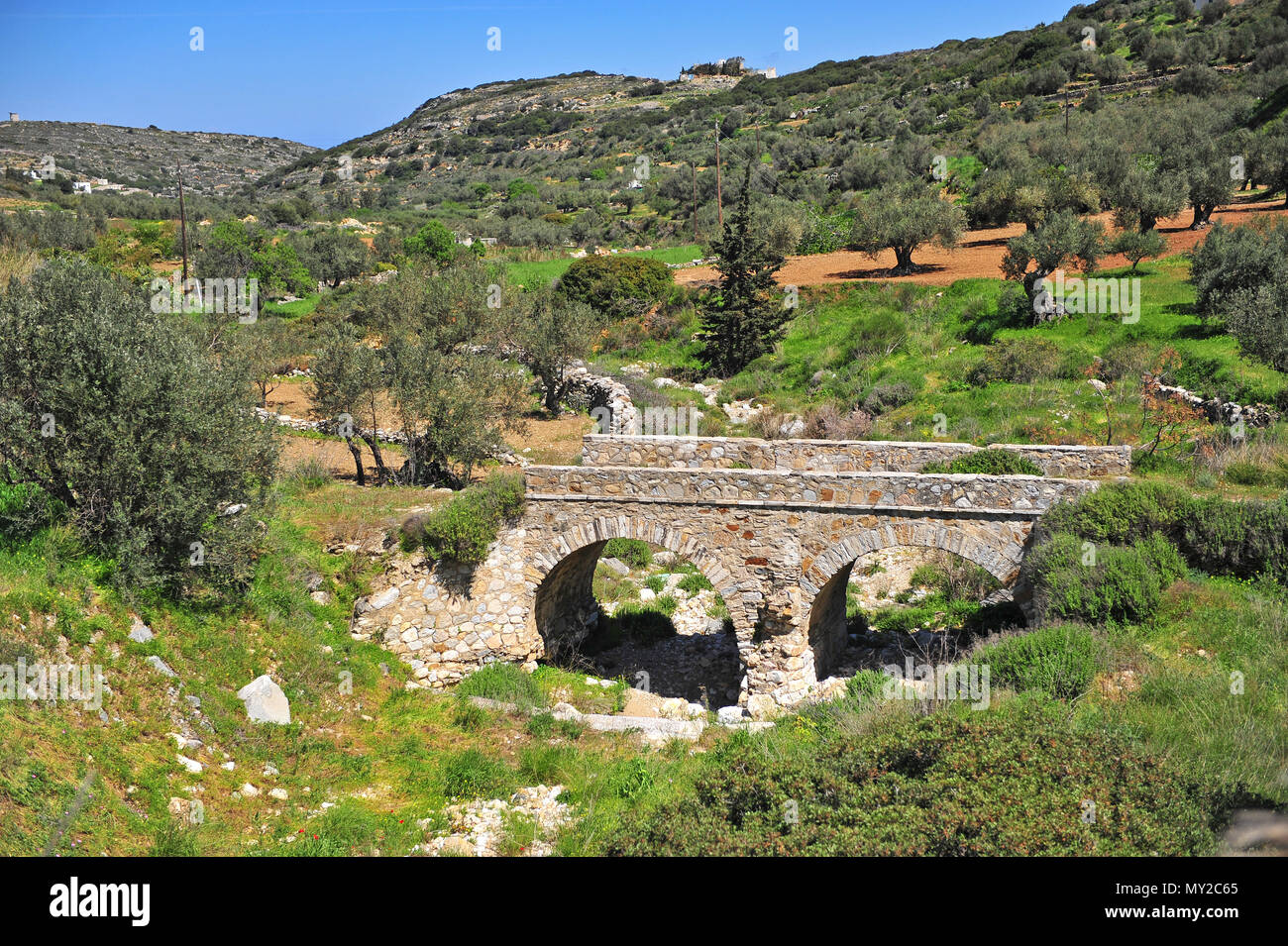 Ancient bizantine bridge on Paros island, Greece Stock Photo - Alamy