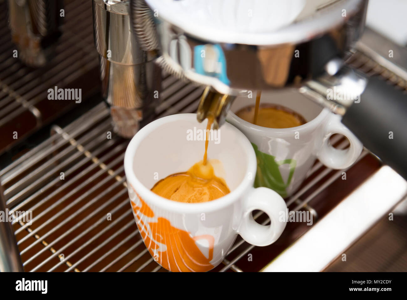 Fresh coffee prepared in the coffee machine Stock Photo - Alamy