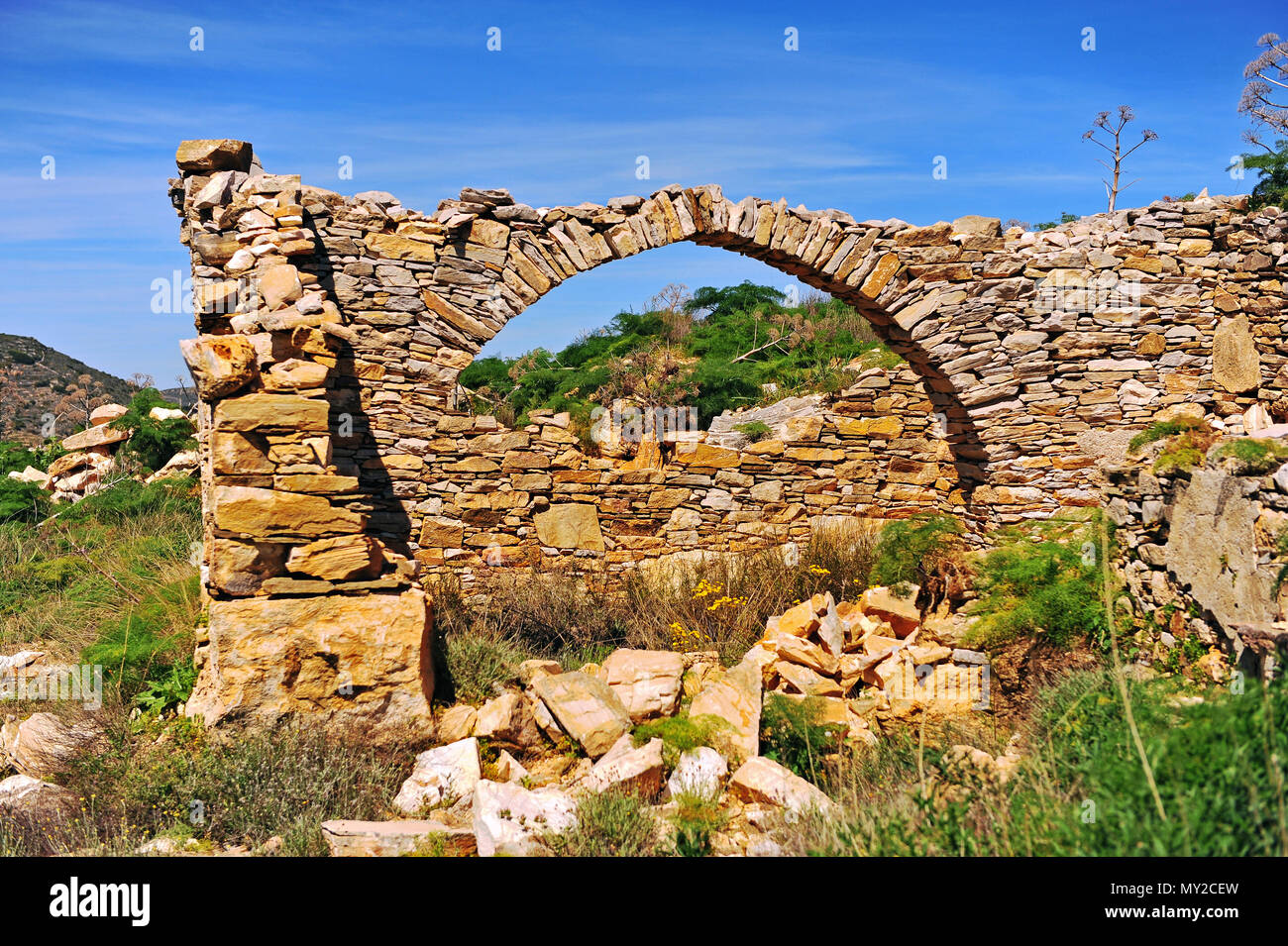 Ancient arch stone bridge, bizantine architecture, Greece Stock Photo ...