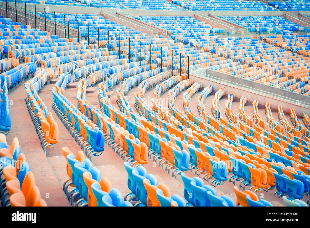 Red white and blue stadium seating background Stock Photo - Alamy