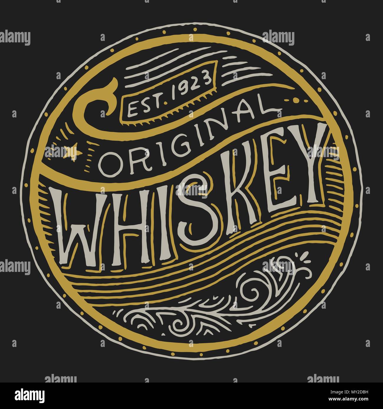 Vintage American whiskey badge. Alcoholic Label with calligraphic ...
