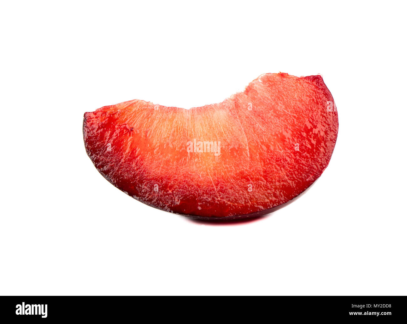 Juicy slice of red plum isolated on white background Stock Photo - Alamy