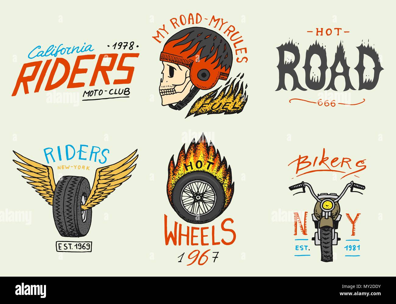 Motorcycles and biker club templates. Vintage custom skull emblems ...