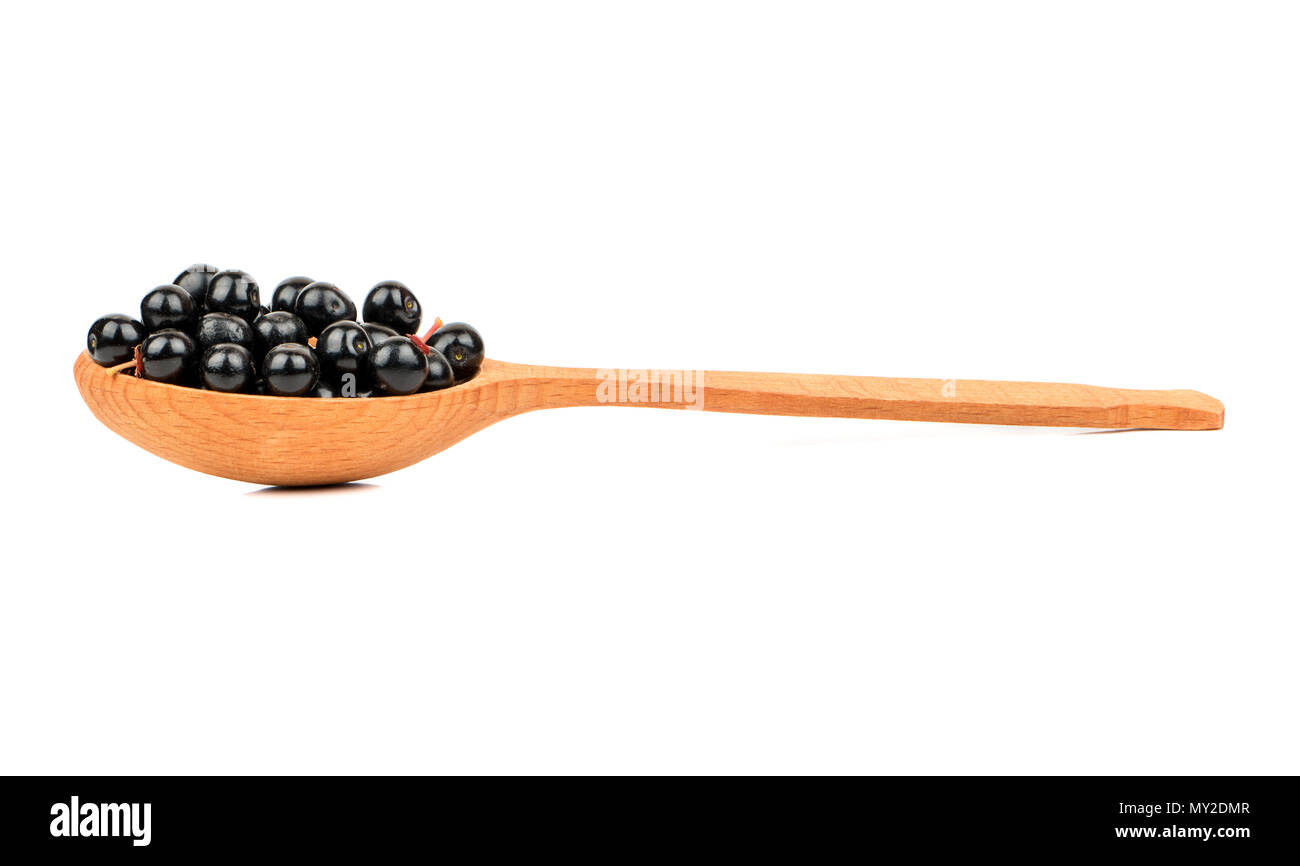 Fresh bird cherry in spoon isolated on white background Stock Photo - Alamy