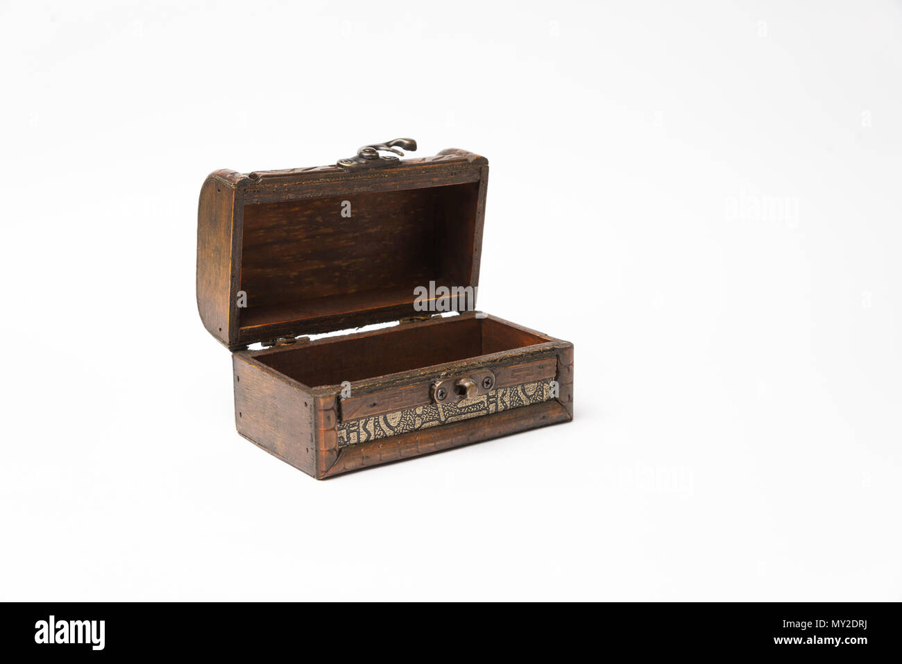 Empty small wooden box stands on a white background Stock Photo - Alamy