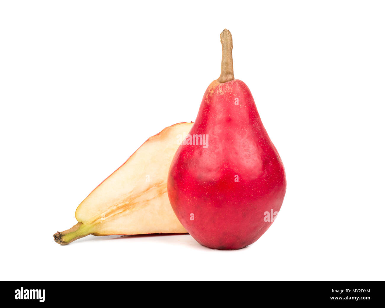 Fresh red juicy pear with half on white background Stock Photo - Alamy