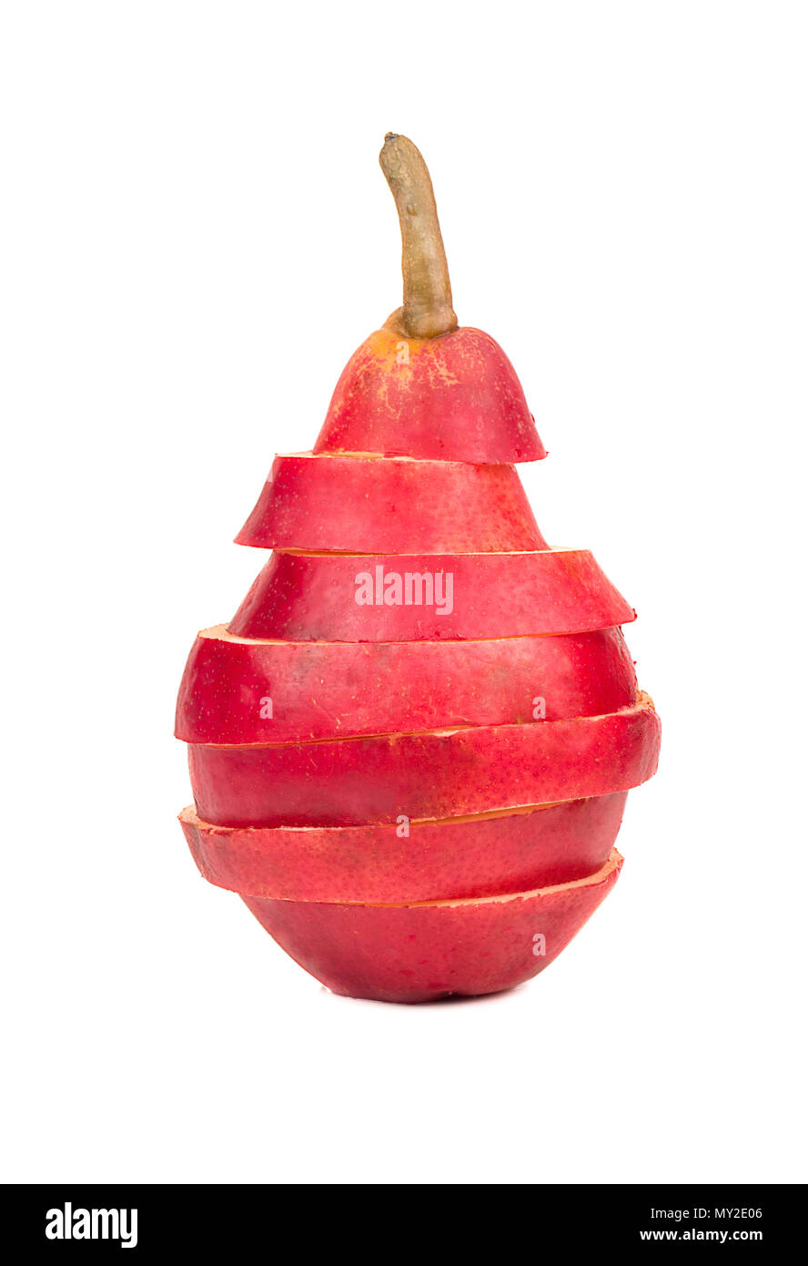 Red pear sliced isolated on white background Stock Photo - Alamy