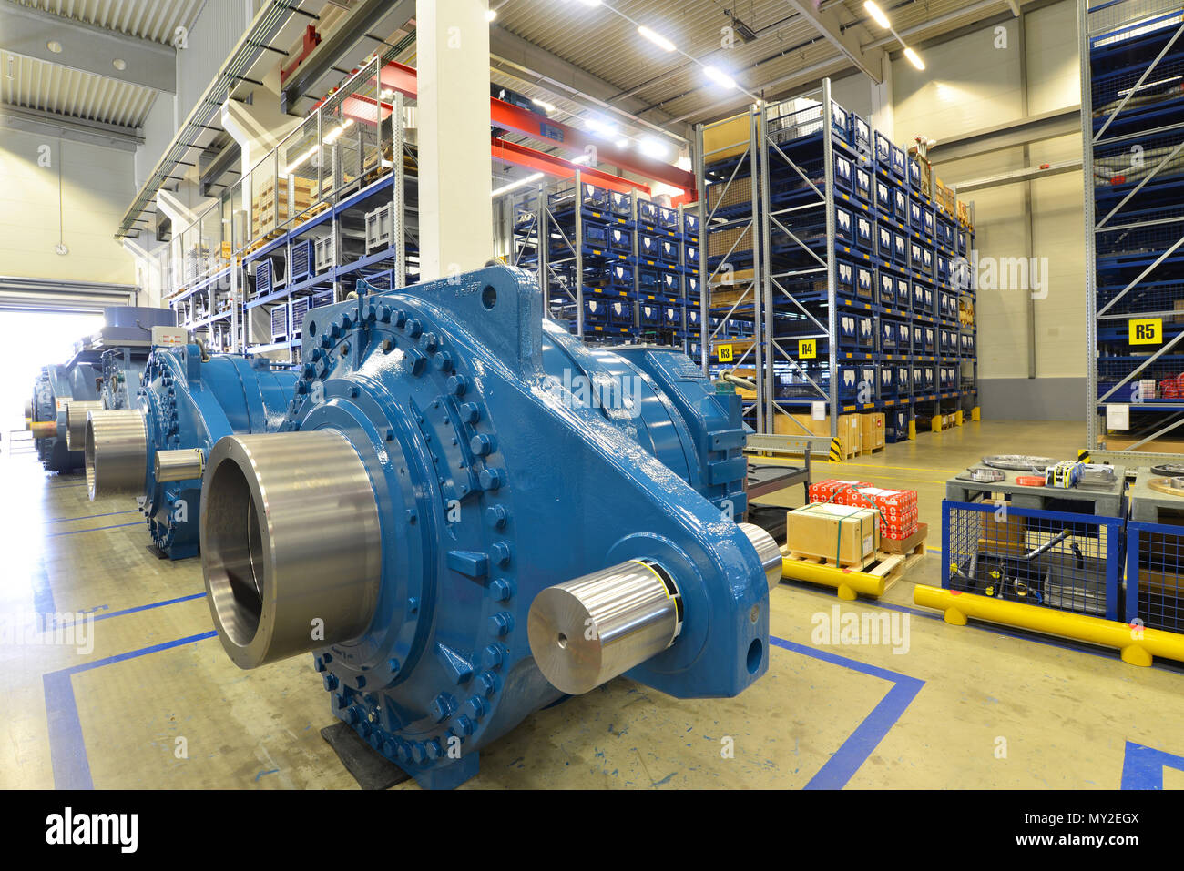 finished gearboxes for wind turbines in an industrial warehouse ...