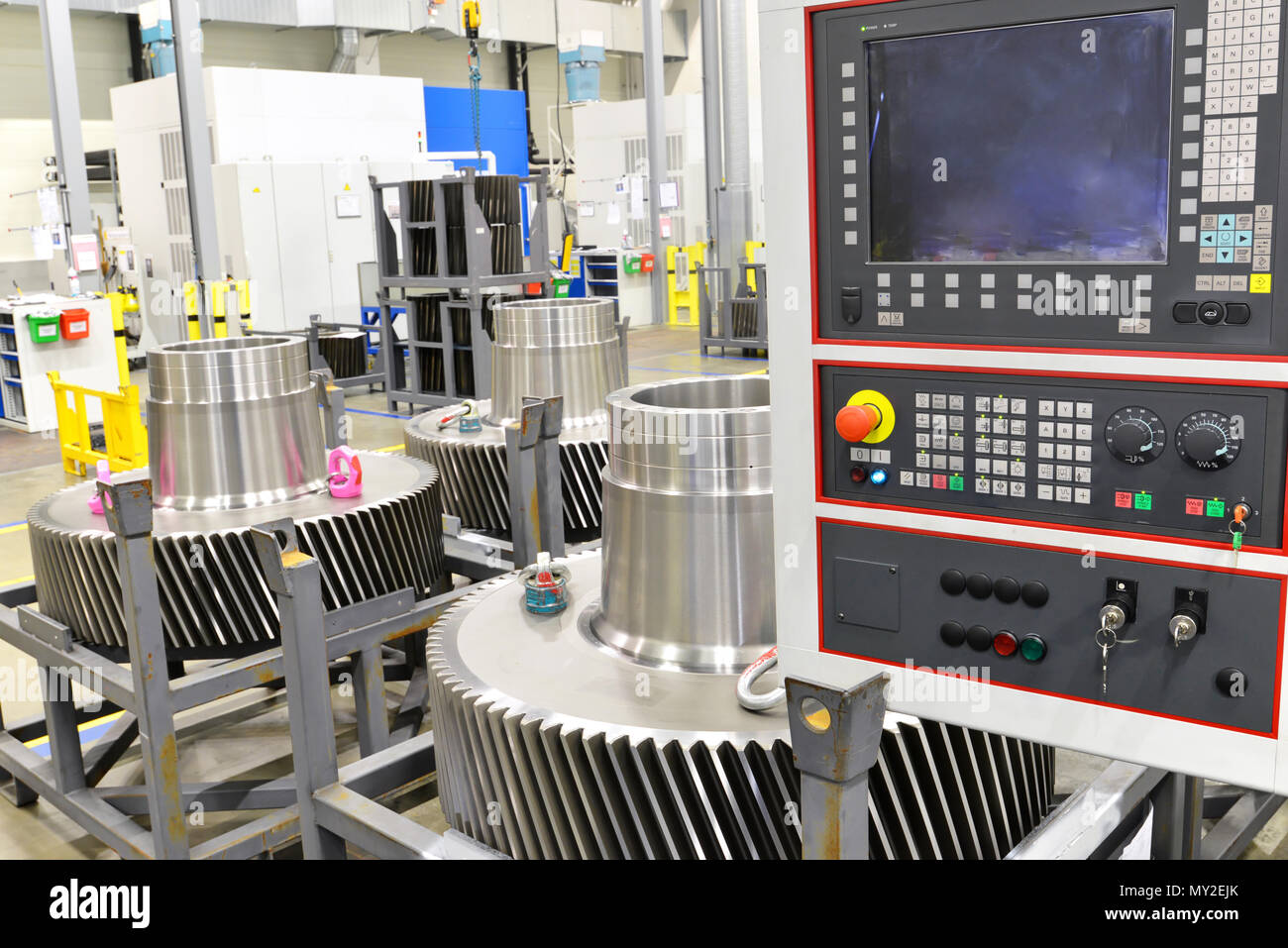 cnc machine with panel and keyboard in a Factory of modern mechanical ...