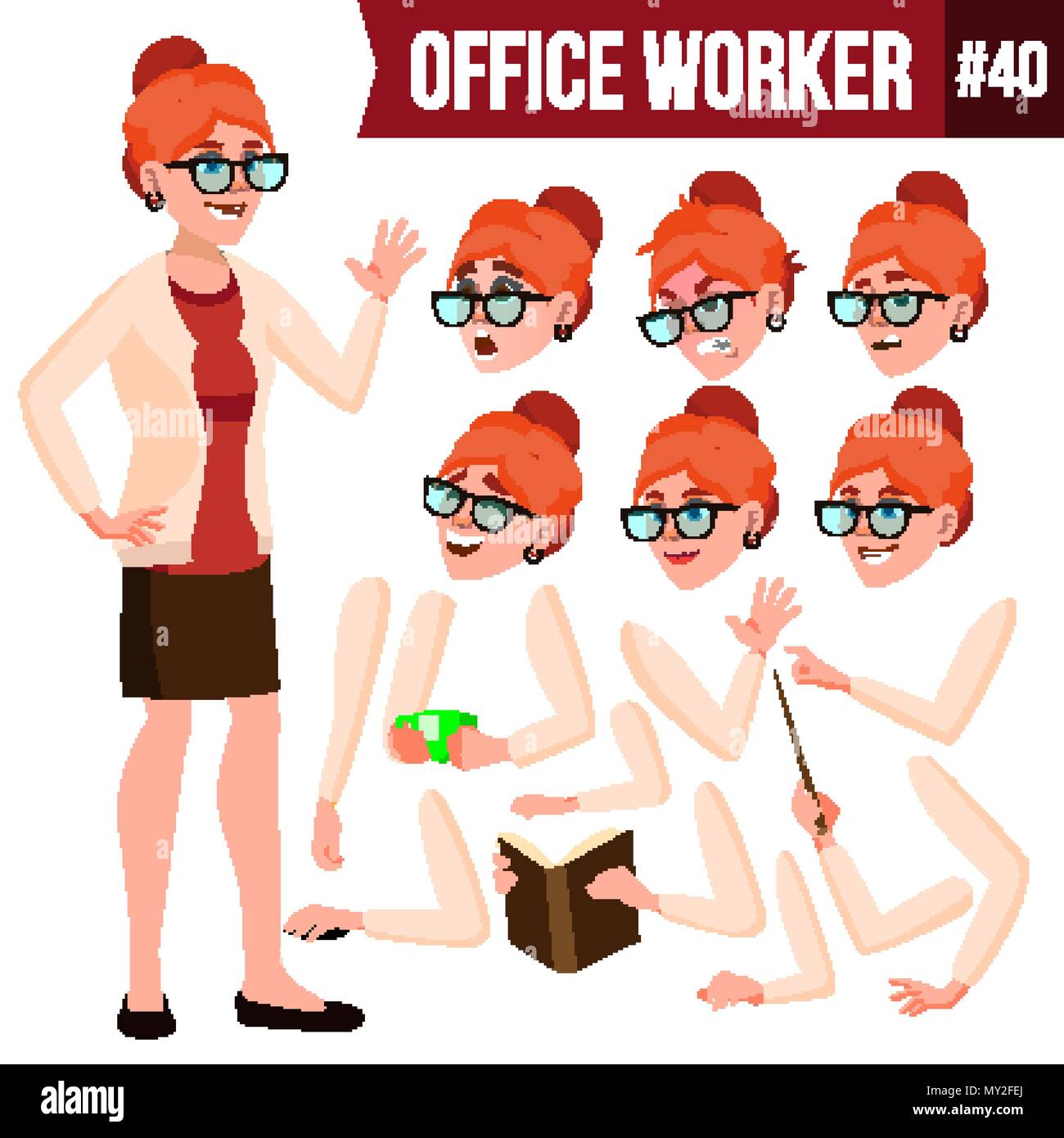 Office Worker Vector. Woman. Modern Employee, Laborer. Business Woman ...