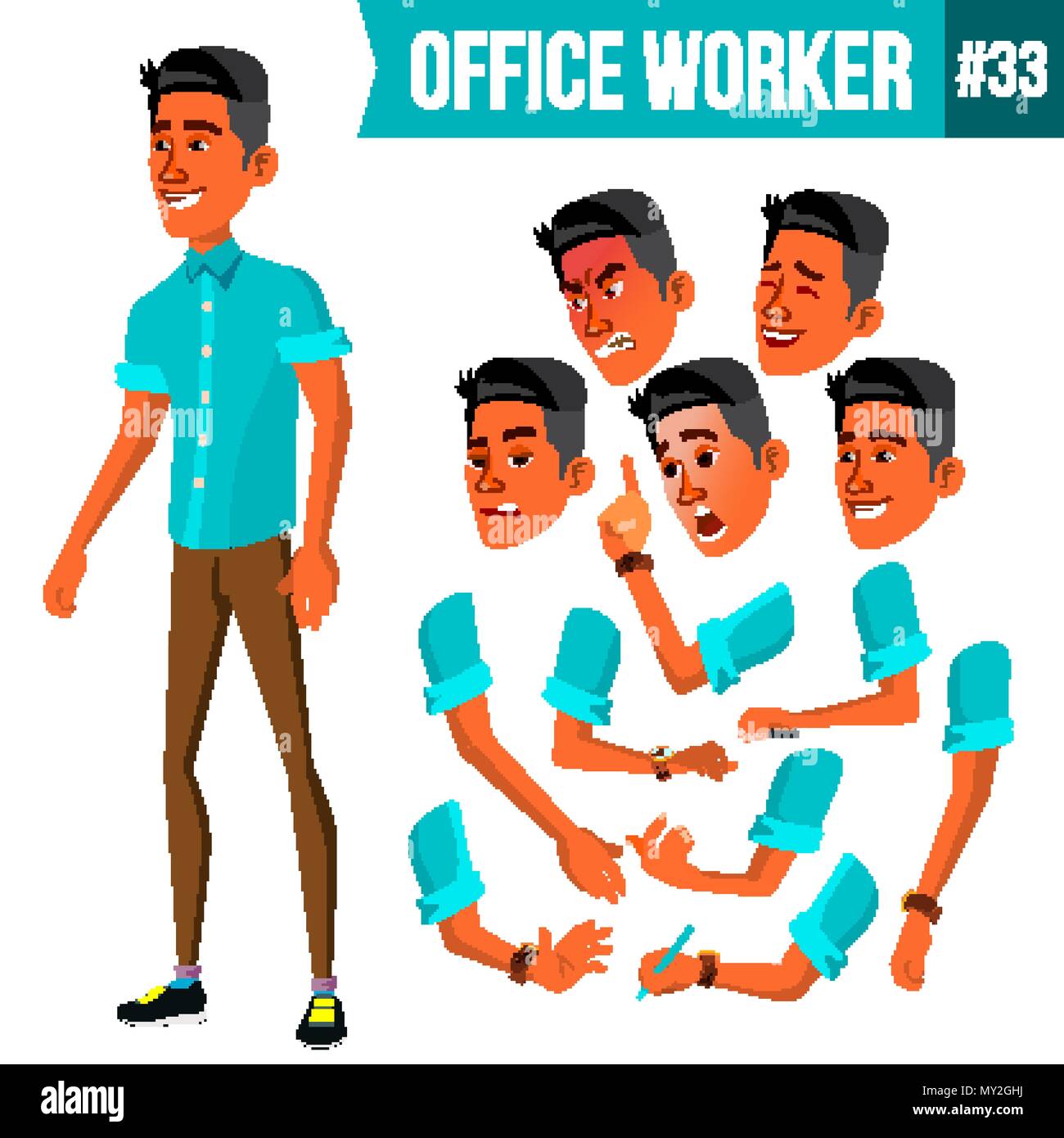 Office Worker Vector. Face Emotions, Various Gestures. Animation ...