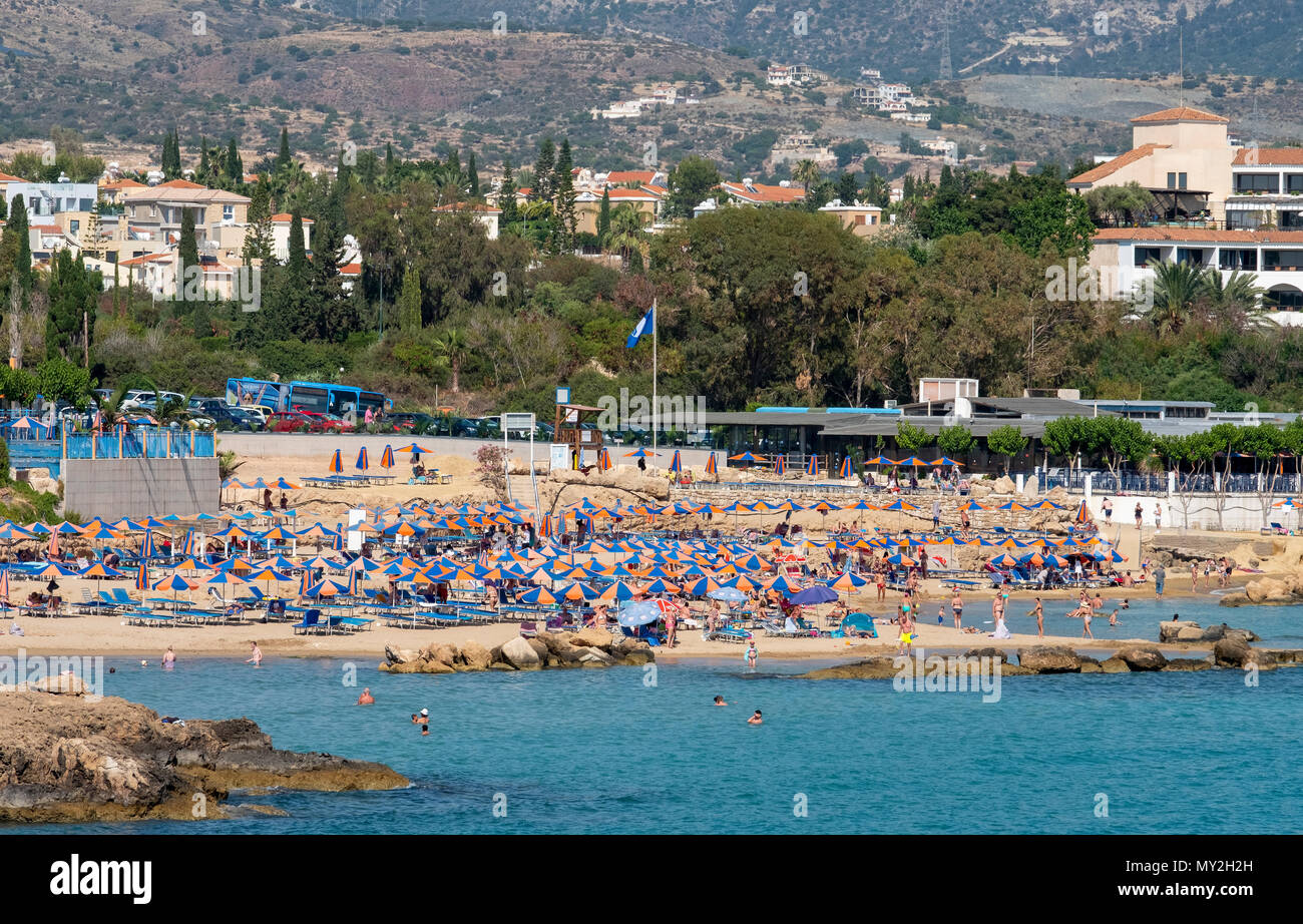 Tourists on Coral Bay beach, near Paphos, Cyprus Stock Photo - Alamy