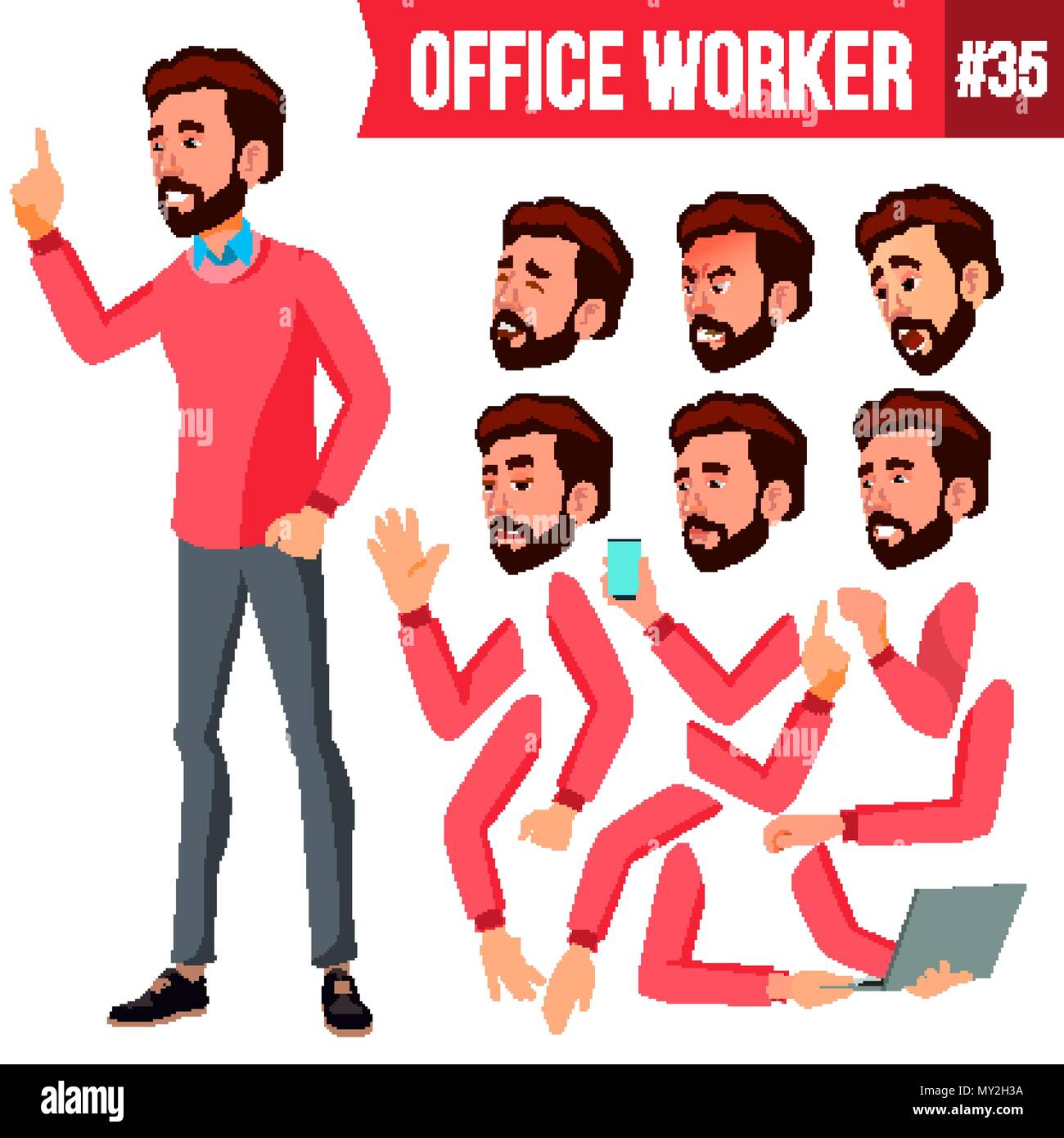 Office Worker Vector. Face Emotions, Various Gestures. Animation ...