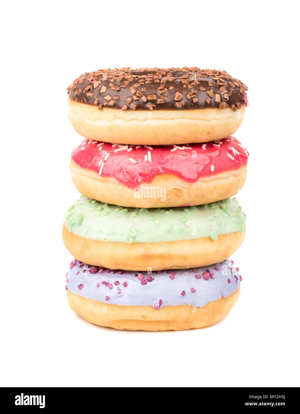 Stack of donuts with a multicolored glaze isolated on white background ...