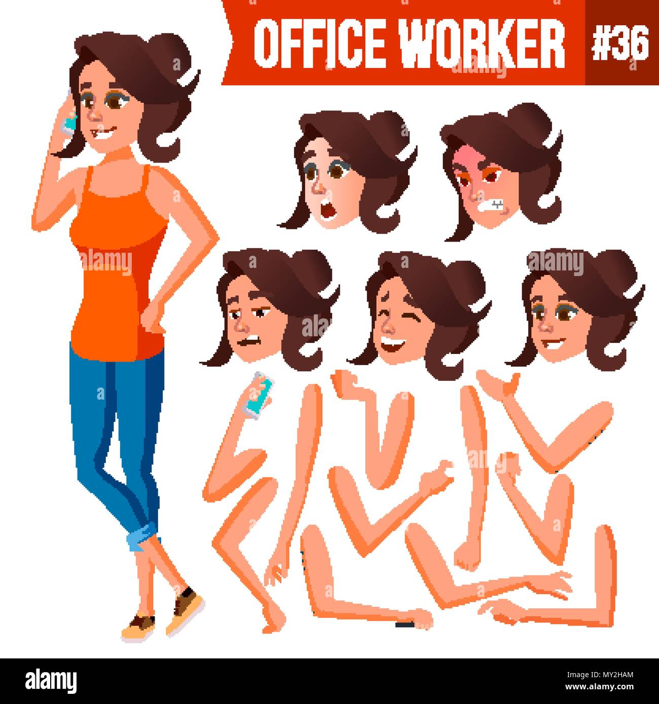 Office Worker Vector. Woman. Modern Employee, Laborer. Business Worker ...