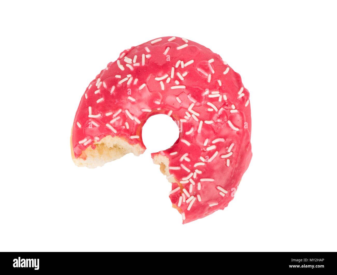 Bitten pink donut isolated on white background, top view Stock Photo ...