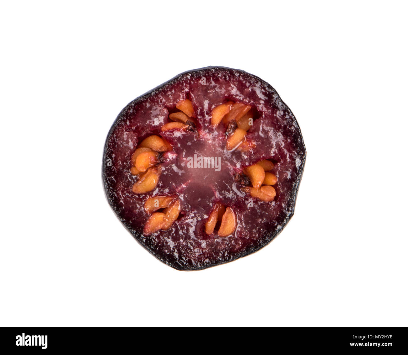Juicy half of ripe blueberry isolated on white background Stock Photo ...
