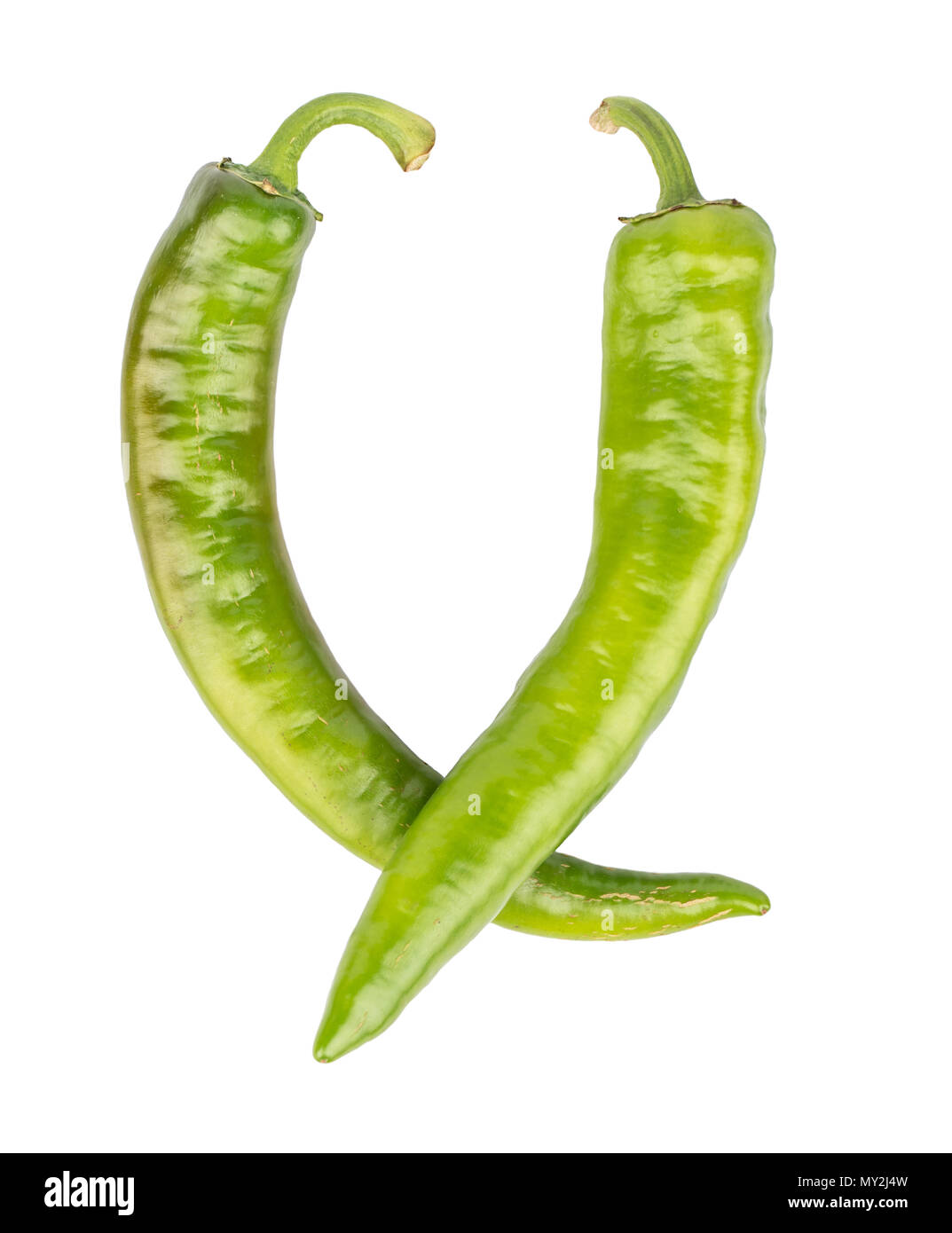 Two fresh green chili peppers isolated on white background Stock Photo ...