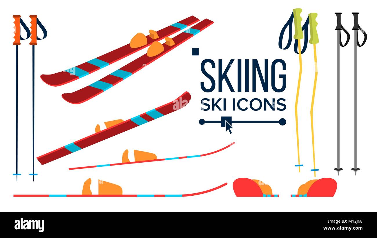 Skiing Icons Vector. Different View. Winter Sport Equipment. Equipment ...