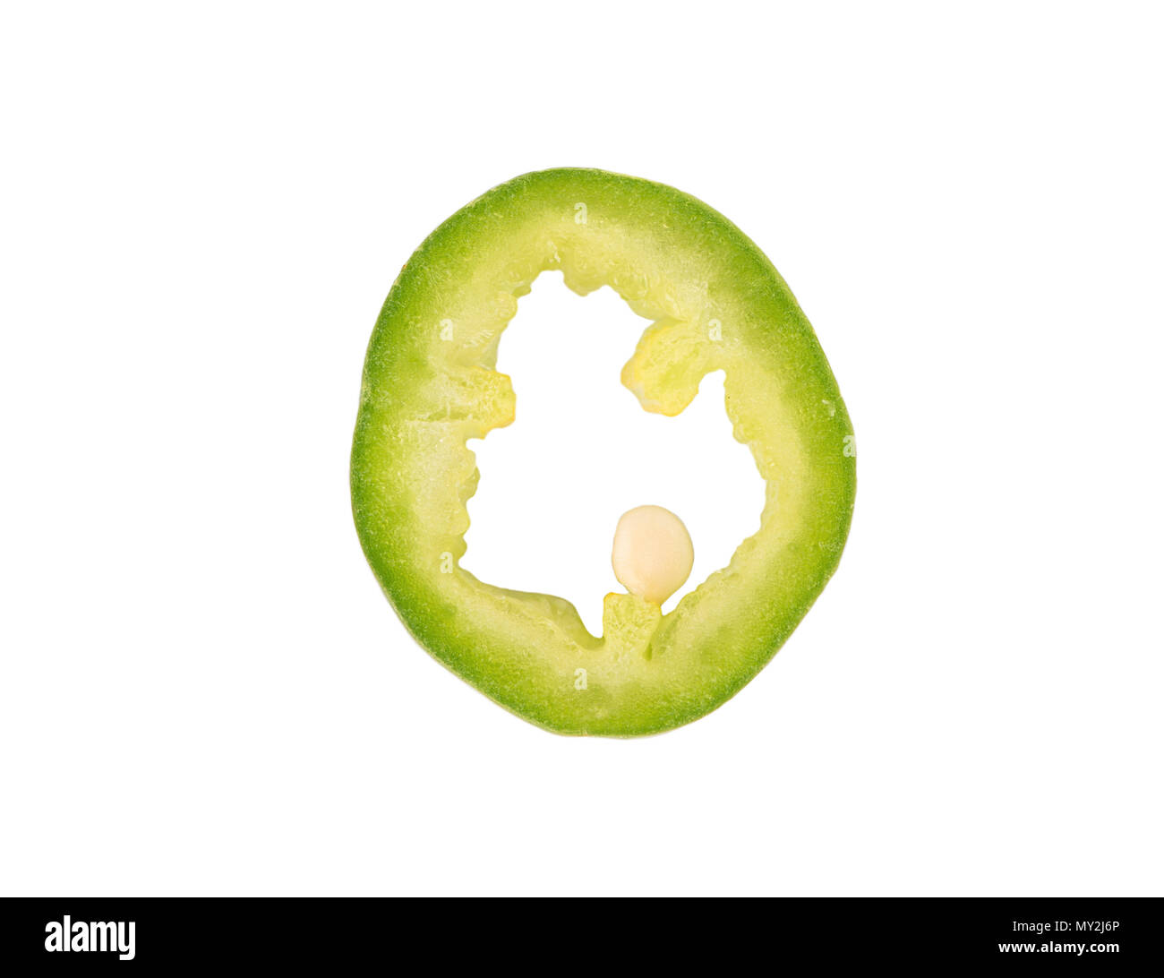 Slice of green chili peppers isolated on white background, top view ...