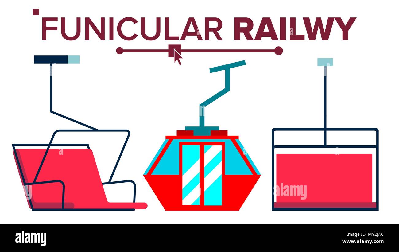 Funicular Vector. Mountain Railway. Ski Cable Car. Isolated Flat ...