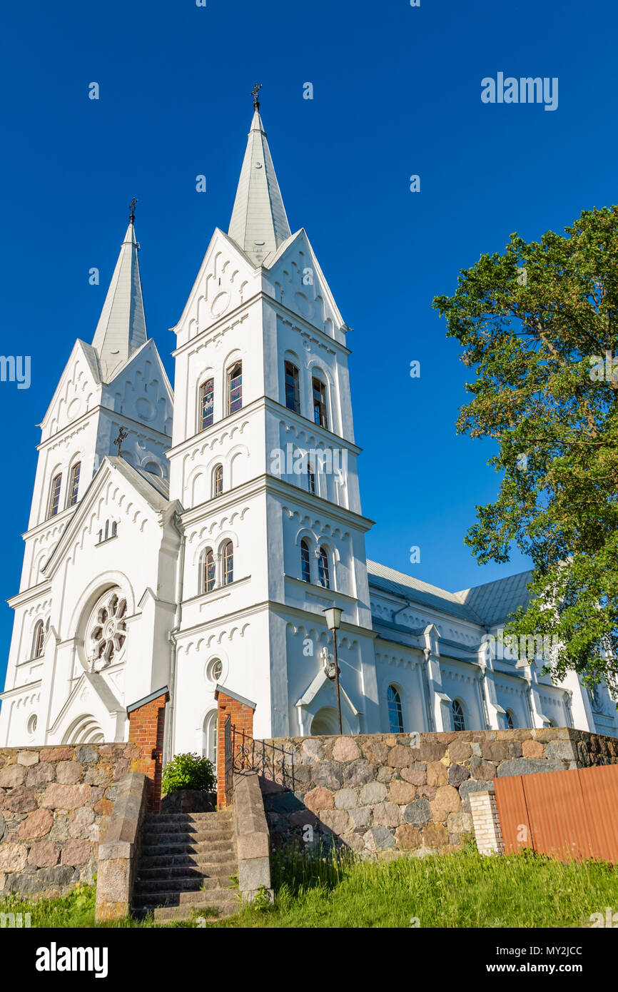 Majestic white Church of the Heart of Jesus in Slobodka, Belarus. The ...