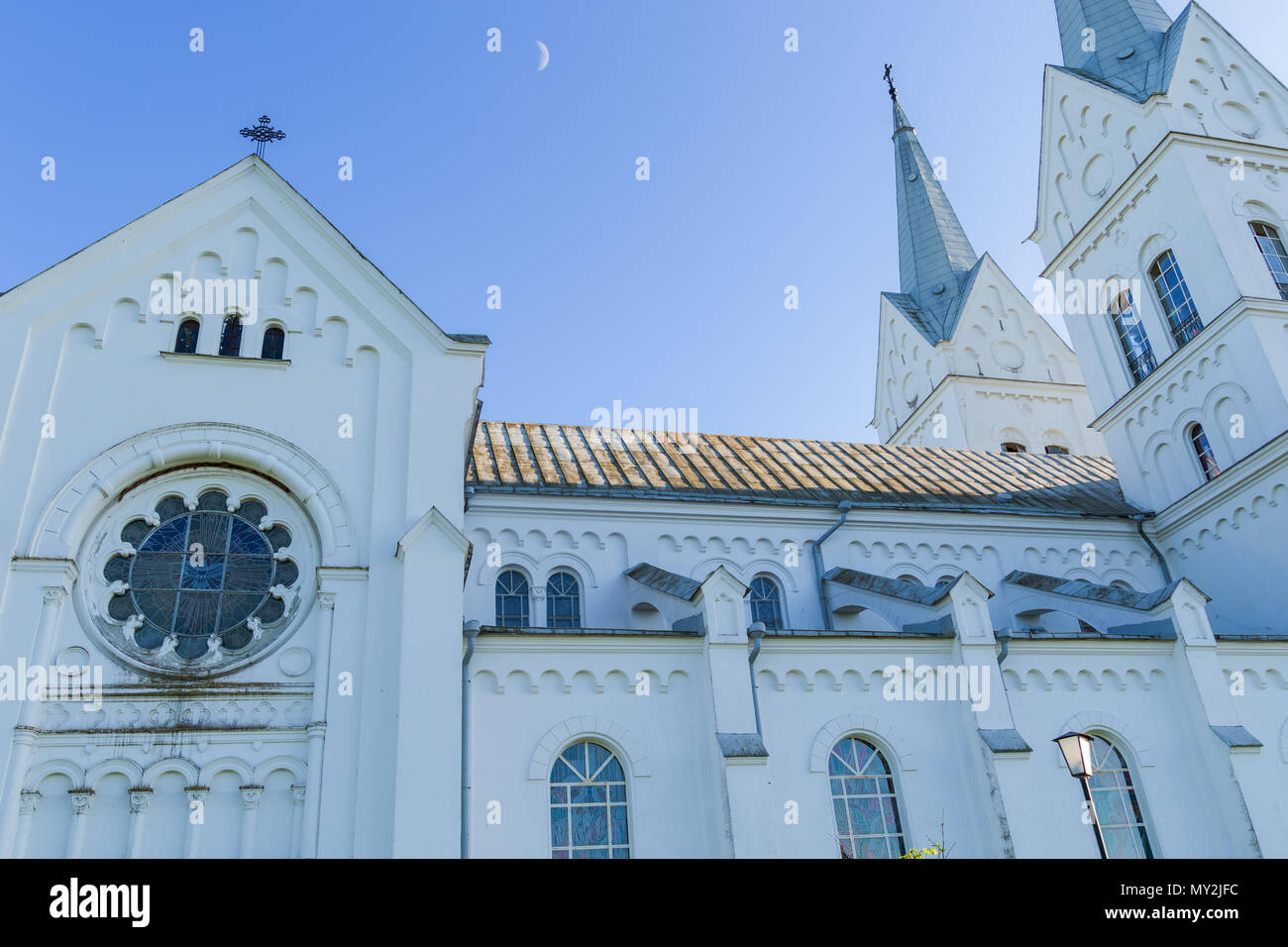 Majestic white Church of the Heart of Jesus in Slobodka, Belarus. The ...