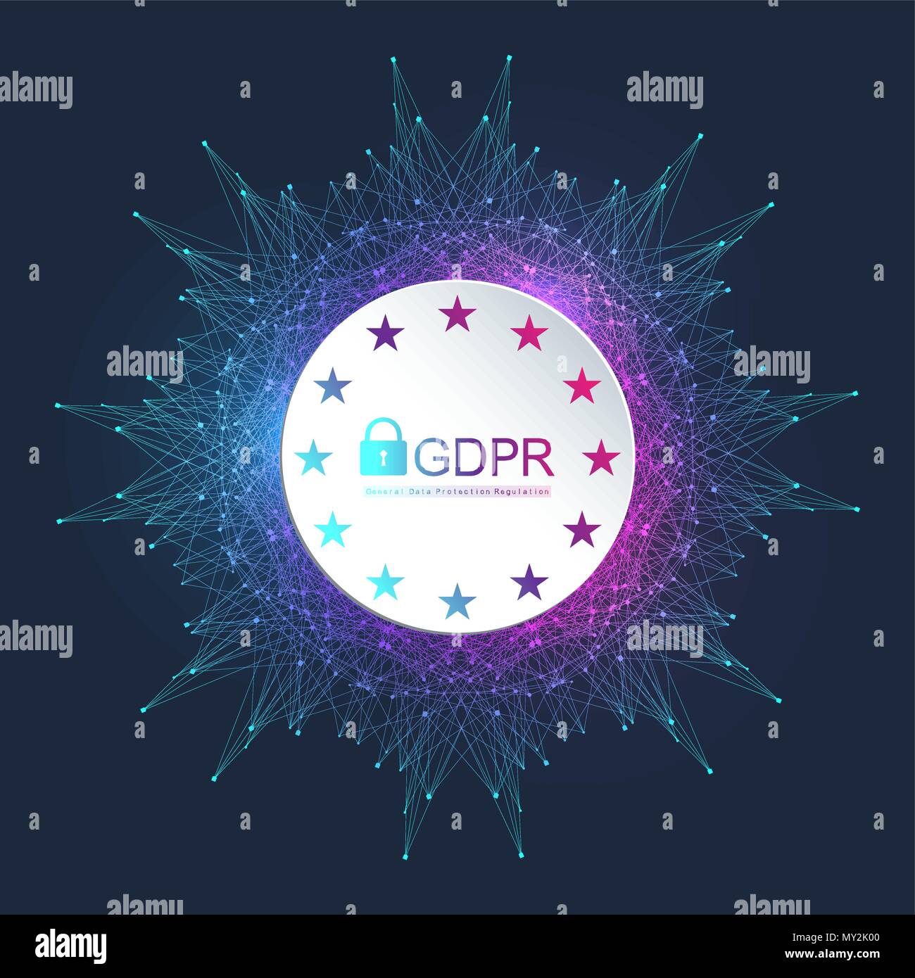 GDPR - General Data Protection Regulation. Dotted Europe map and flag ...