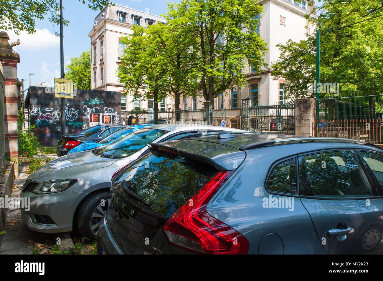 Outdoor car parking in a street, Luxembourg Stock Photo - Alamy