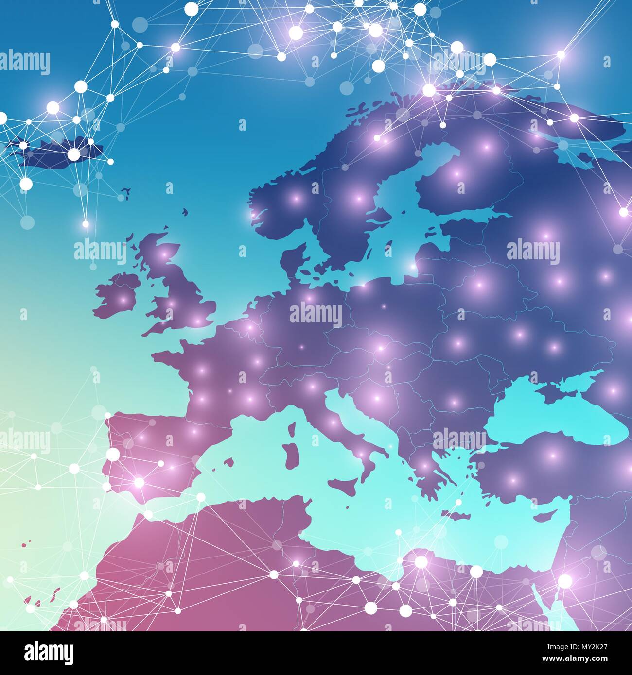 Geometric graphic background communication with Europe Map. Big data ...