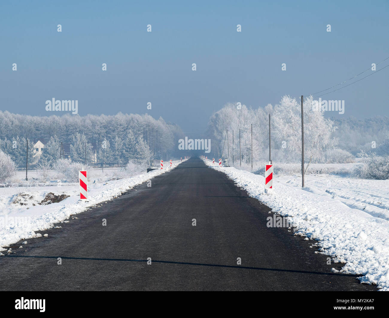 Winter landscape with country road and snow-covered trees Stock Photo ...