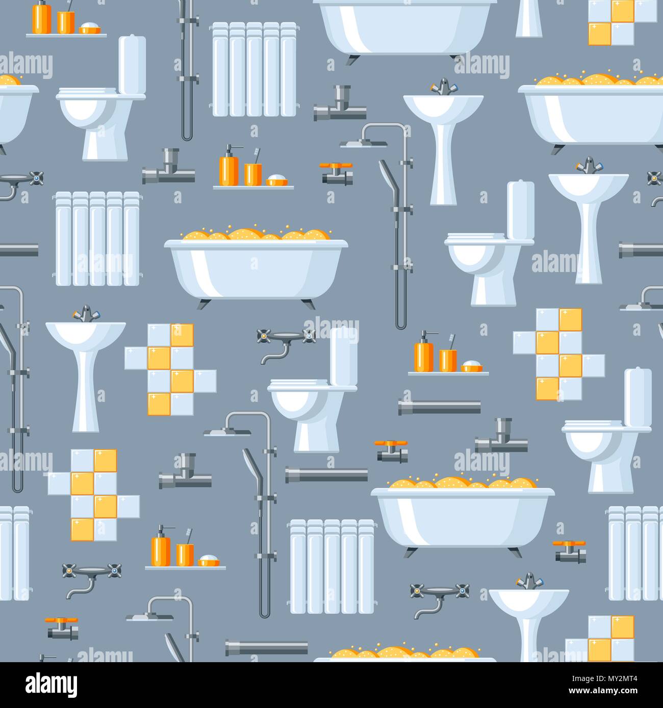 Bathroom interior. Plumbing seamless pattern Stock Vector Image & Art ...