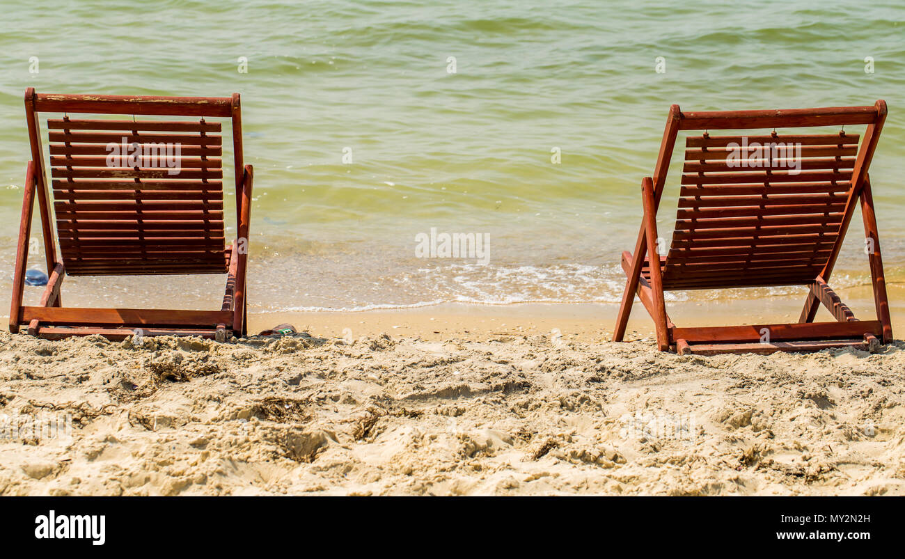 beach chair on the beach, summer holiday close up Stock Photo - Alamy